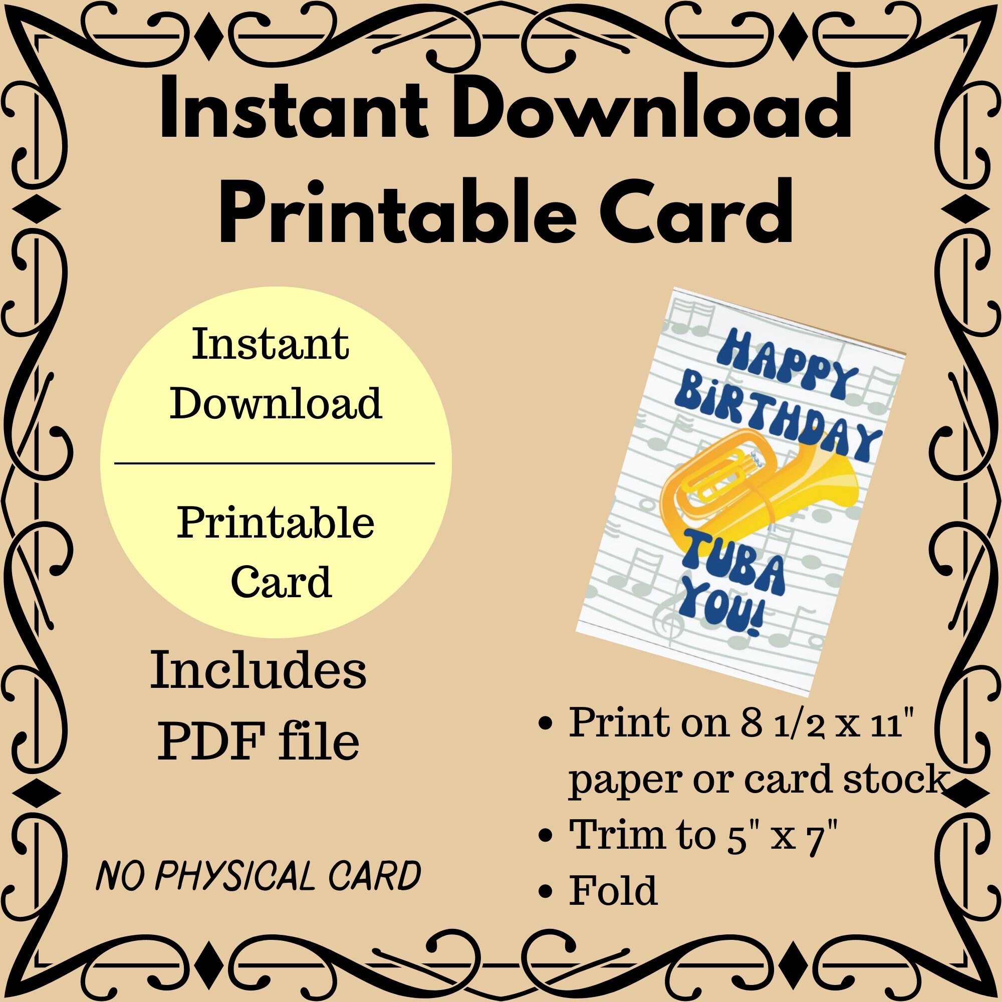 Printable Birthday Card Happy Birthday Tuba You Download Band Music ...