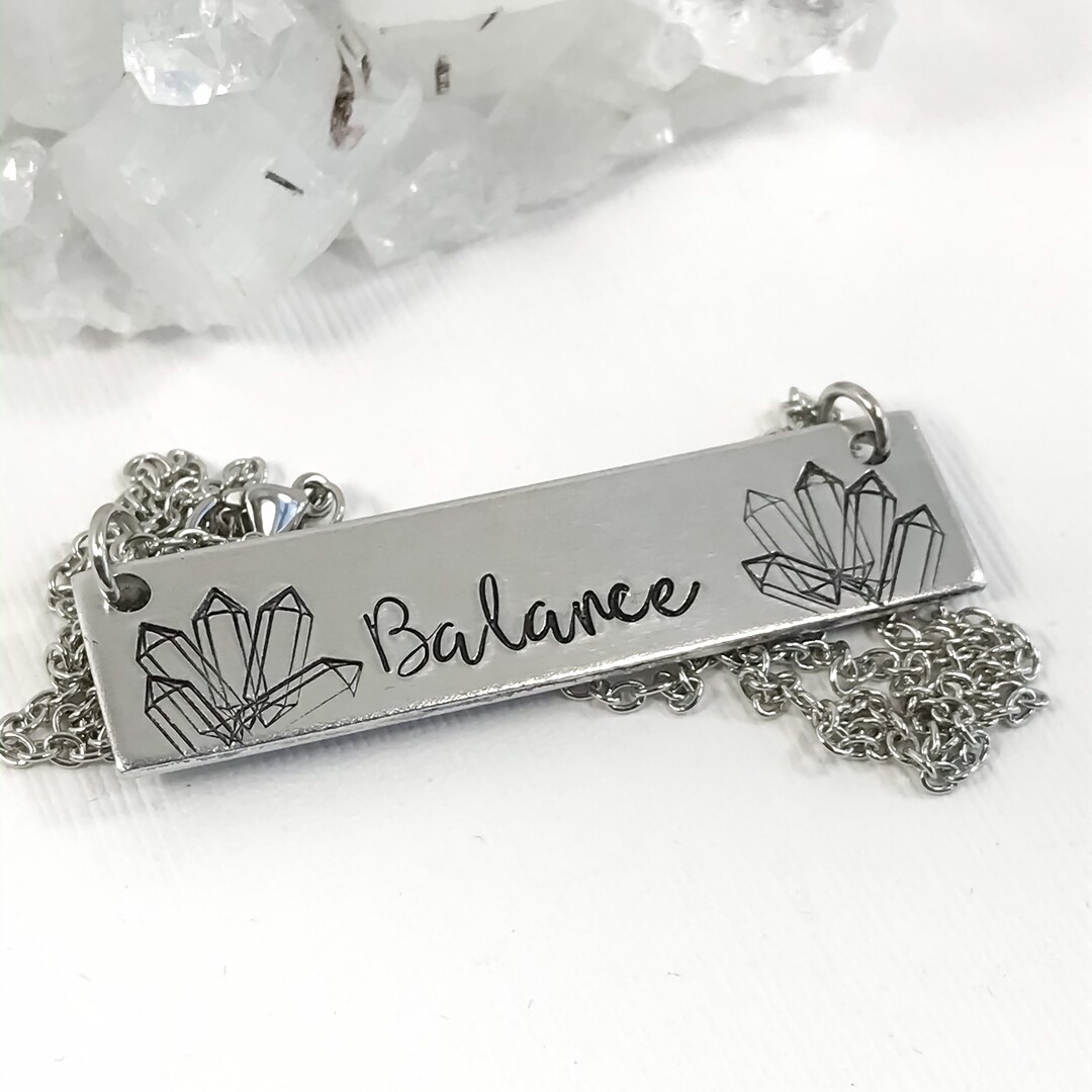 Balance Necklace - Mindful Jewelry - Crystal Cluster Hand Stamped ...