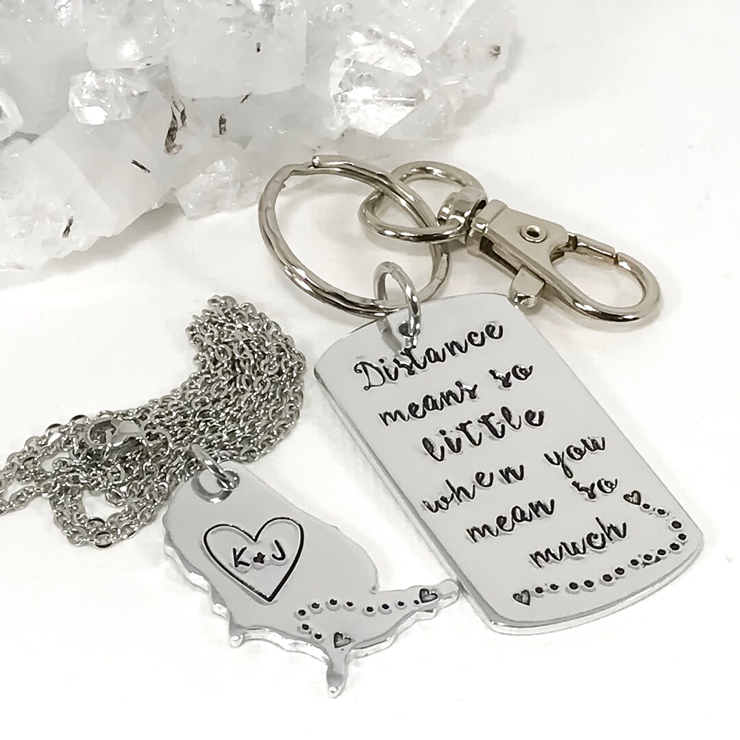 Long Distance Relationship Gift for Him - Couples Keychain Necklace Set ...
