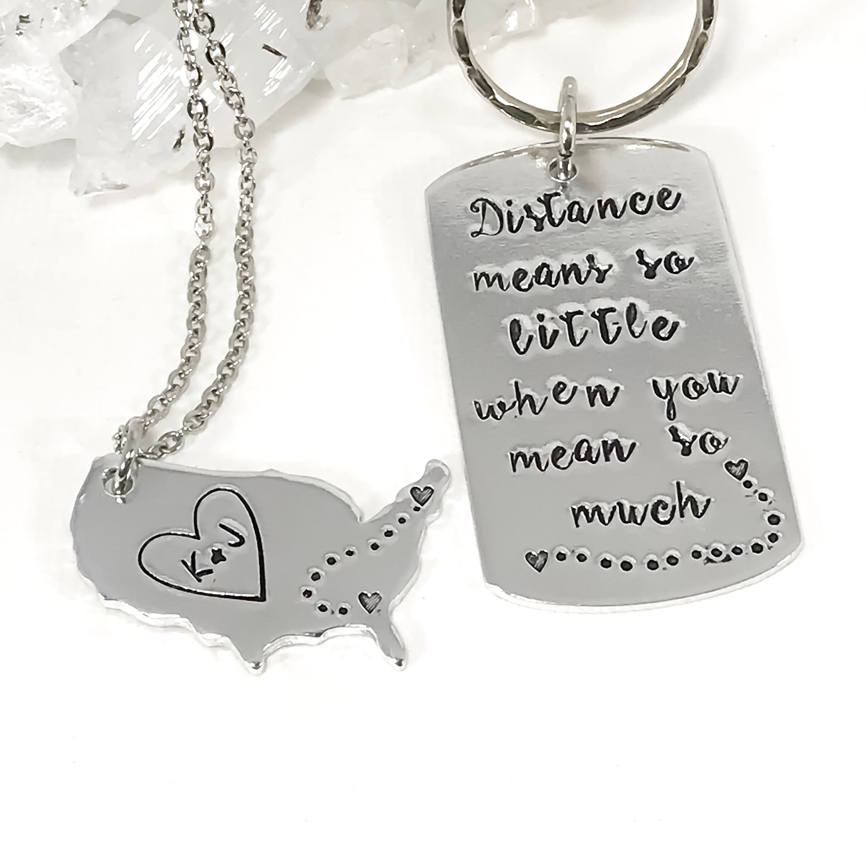 Long Distance Relationship Gift for Him - Couples Keychain Necklace Set ...