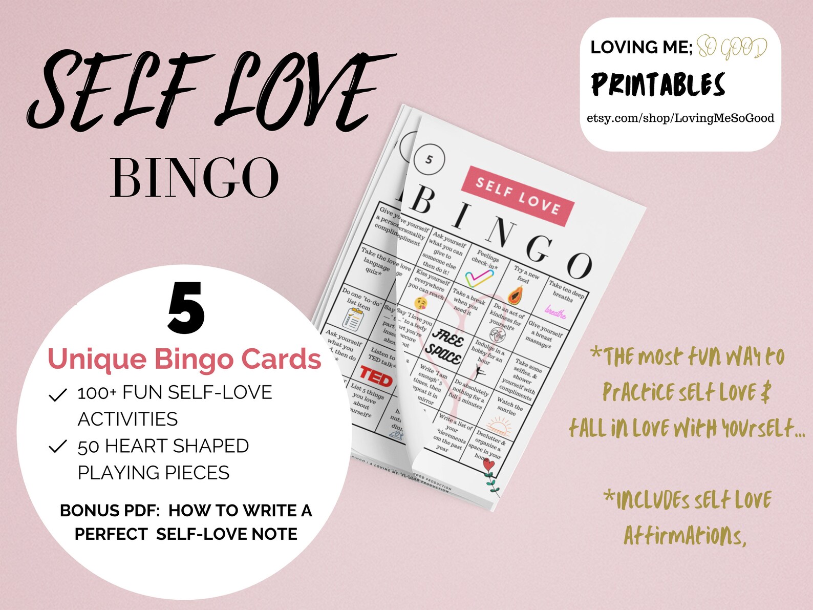 Self Love Bingo Cards Self Love Printable 5 Unique Cards With Self Love