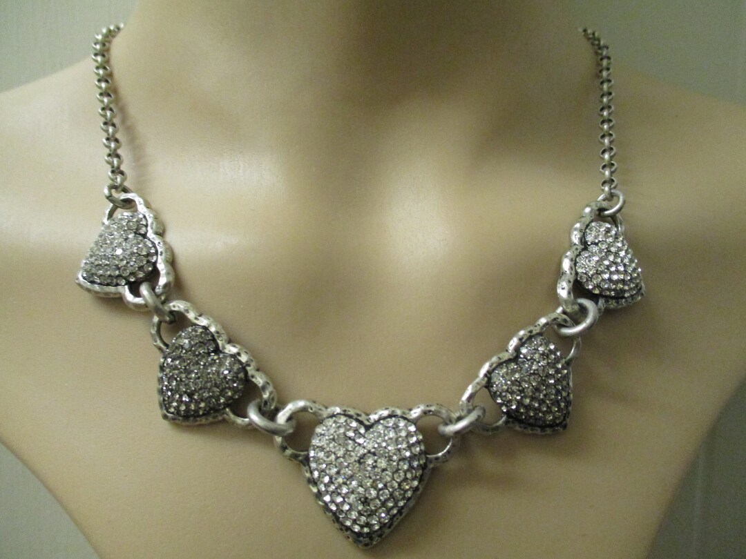 Vintage Nour London Necklace, Heart Necklace, Diamante Necklace ...