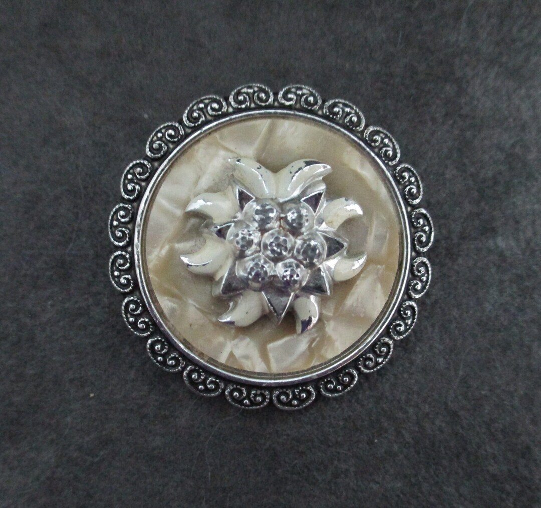 Vintage Edelweiss Scarf Clip, Simulated Mother of Pearl Scarf Clip ...