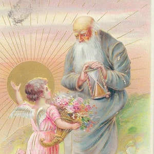 New Year Postcard Raphael Tuck Publishing Father Time With Angel Gold ...