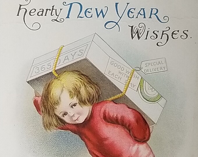 New Year Postcard Child Carrying Special Delivery Box Series 1882 ...