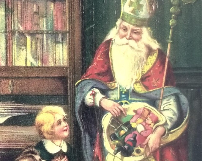 Vintage Christmas Postcard: Old World St Nicholas With Children - Etsy