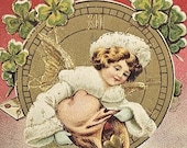 New Year Postcard Young Child With Wings in White Coat Sprinkling Good ...