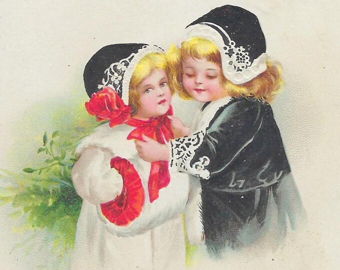 Christmas Postcard Ellen Clapsaddle Series 4514 Little Girls Dressed ...