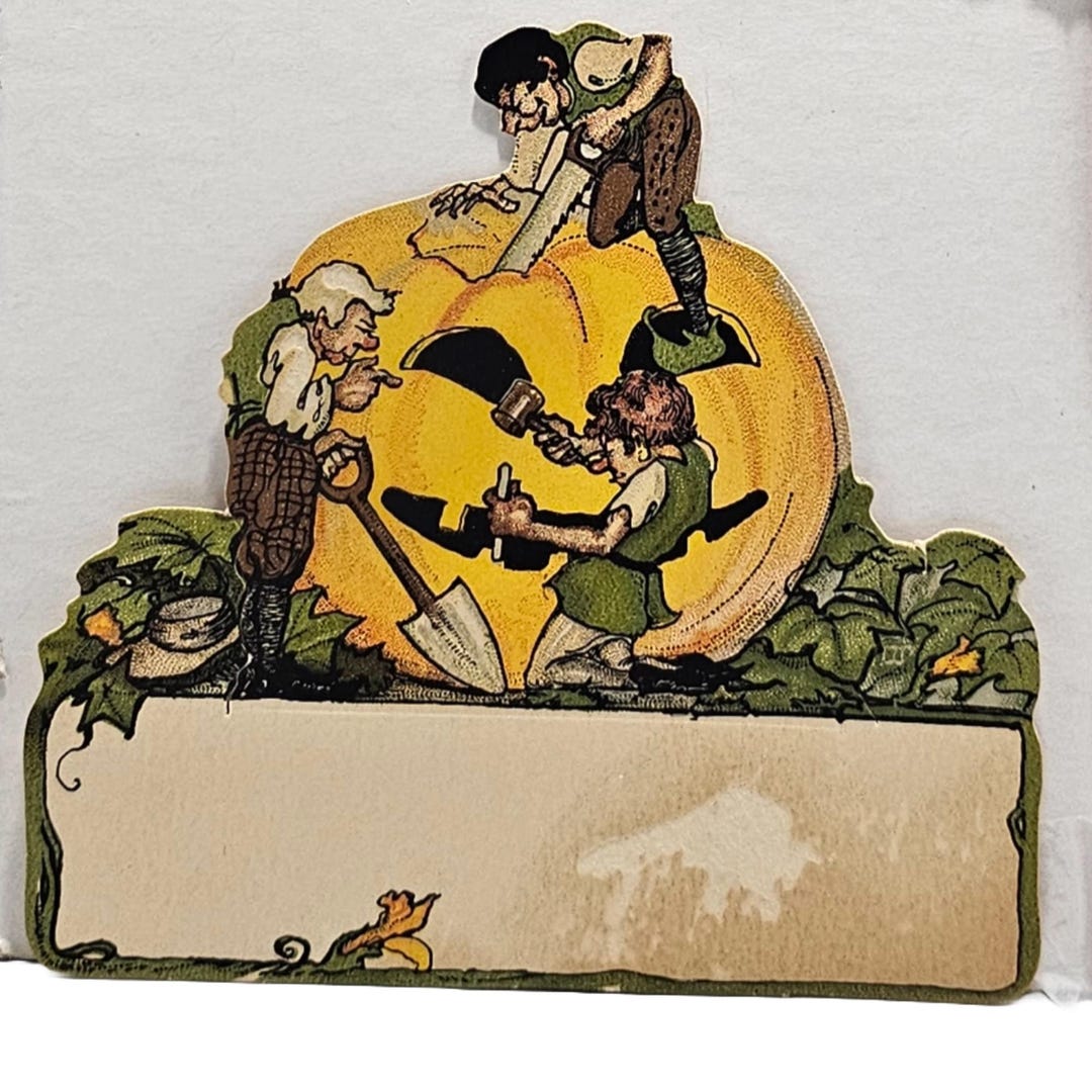 Vintage Halloween Decoration Die Cut Dennison Place Card Gnomes Sprites ...