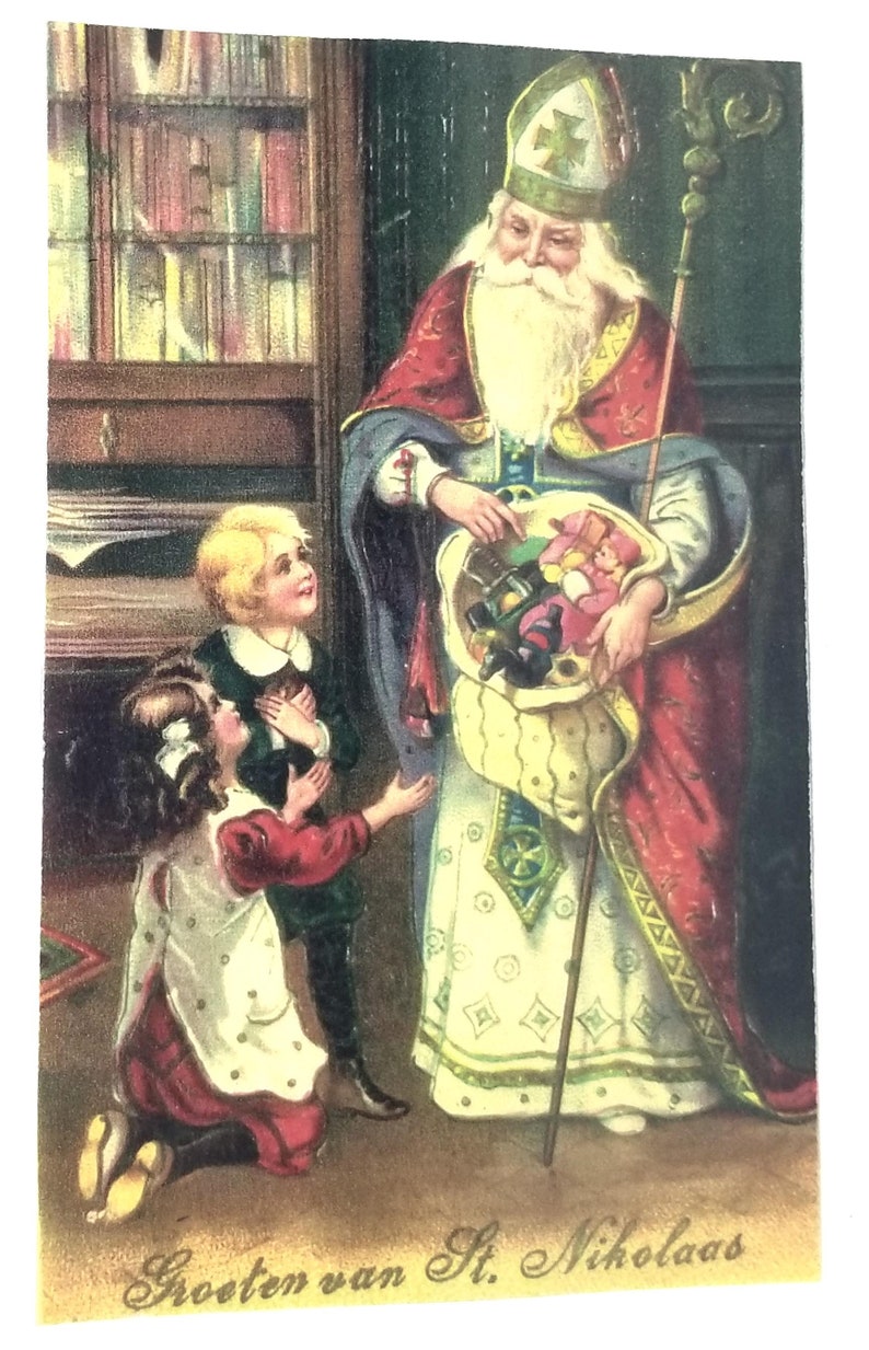 Vintage Christmas Postcard: Old World St Nicholas With Children - Etsy