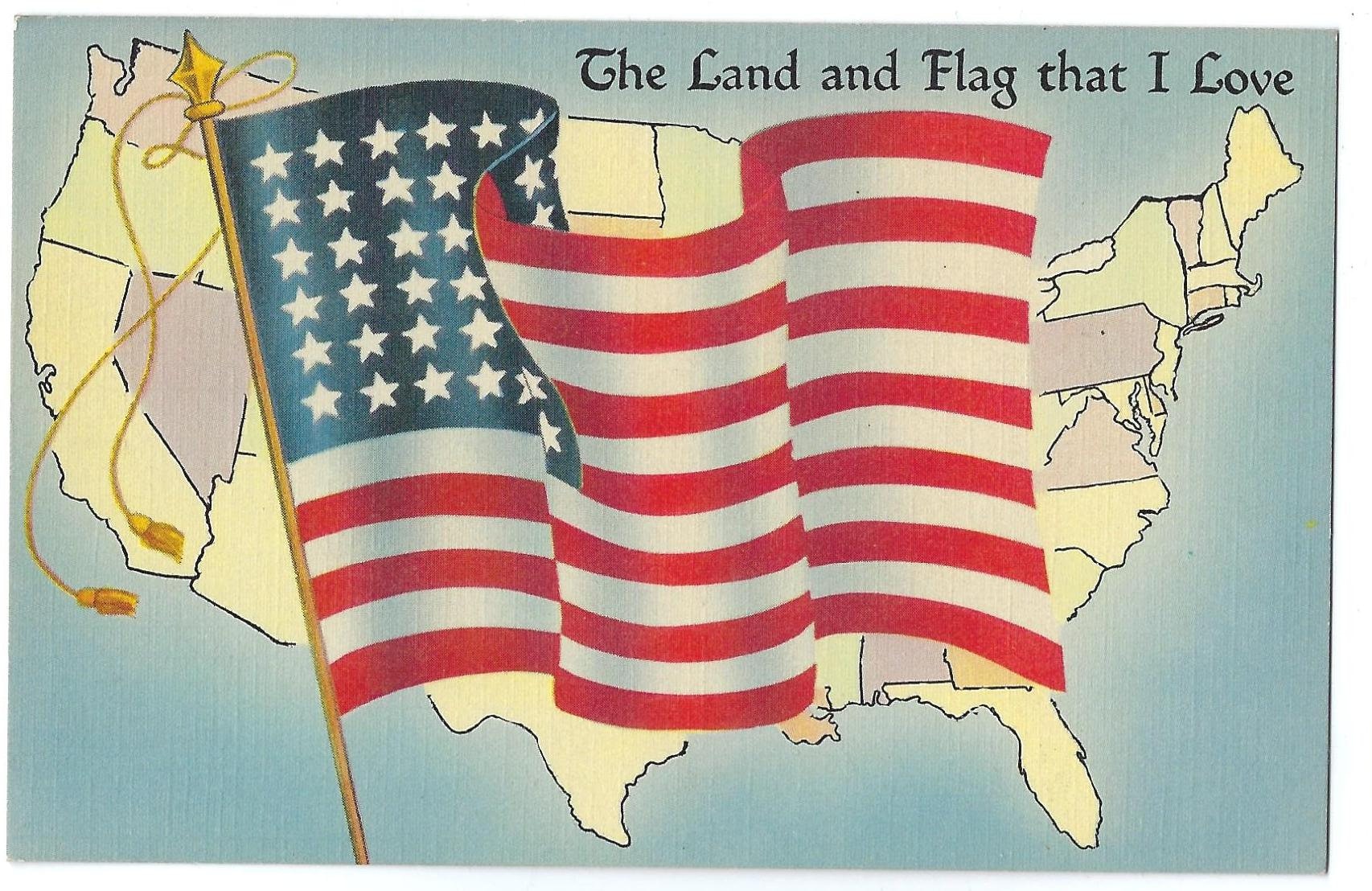 Patriotic Postcard Land & Flag I Love Linen Card Flag Series - Etsy
