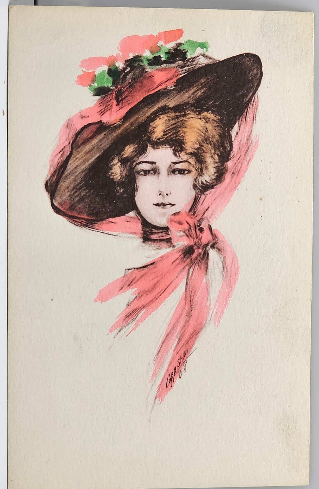 Artist Postcard Cobb Shinn Signed Edwardian Style Woman in Hat Hand ...