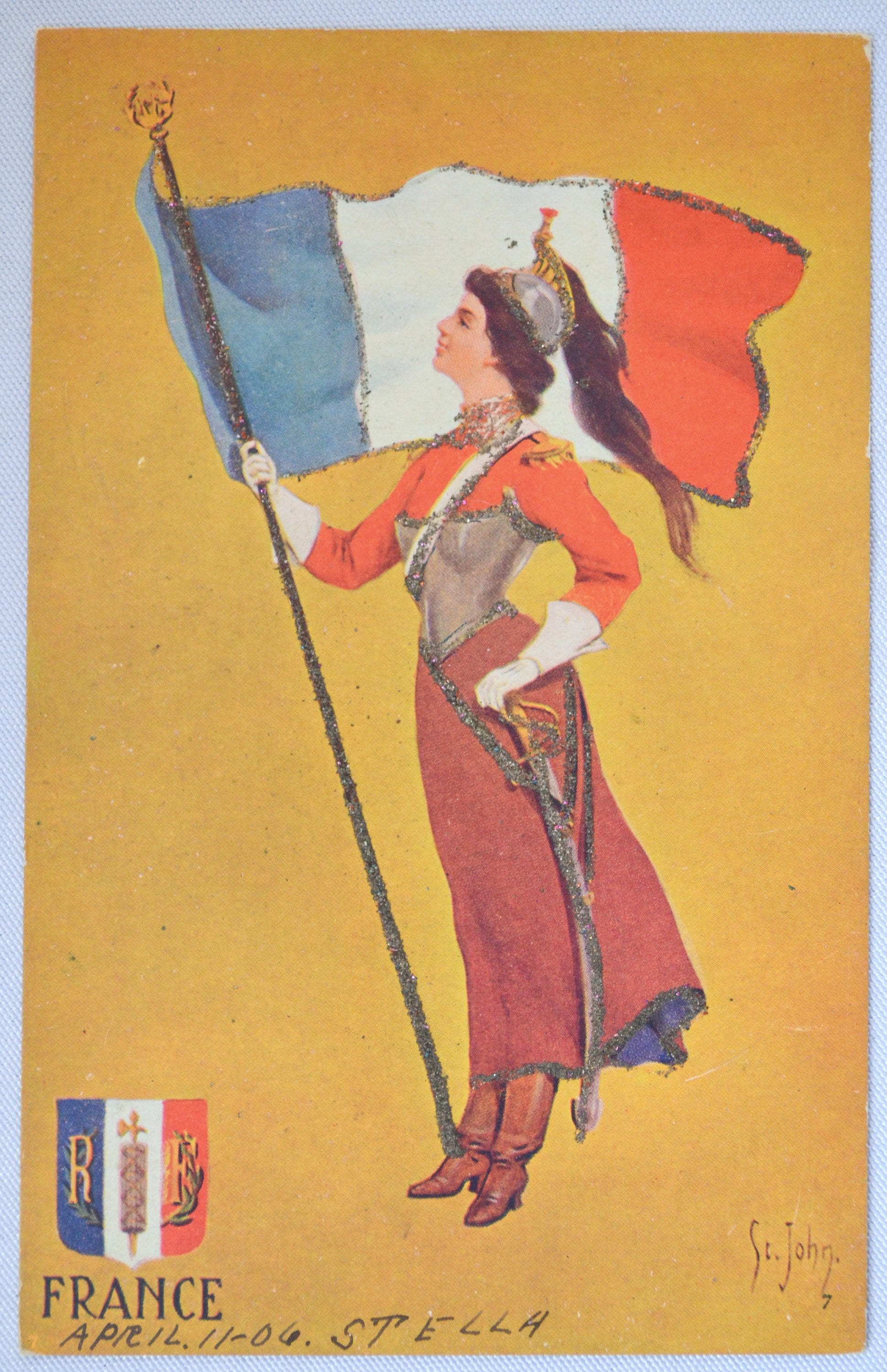 Artist Postcard Woman Holding Flag for France Artist Signed St | Etsy