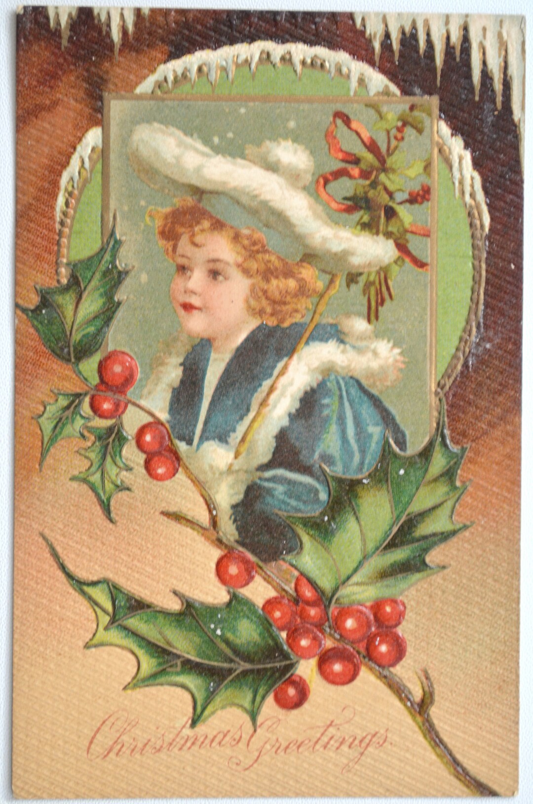 Christmas Postcard Ellen Clapsaddle Child Snow Border - Etsy