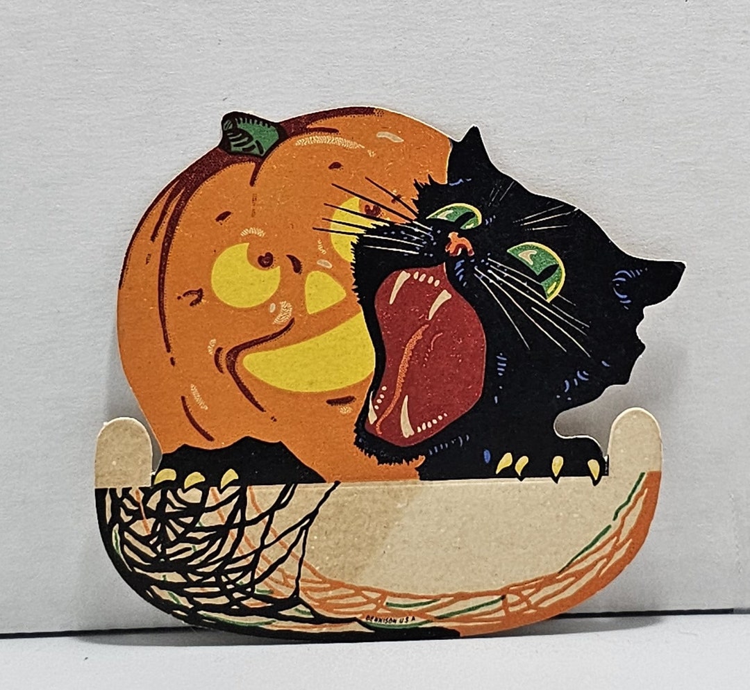 Vintage Halloween Dennison Die Cut Deco 1920s Place Card Scary Black ...