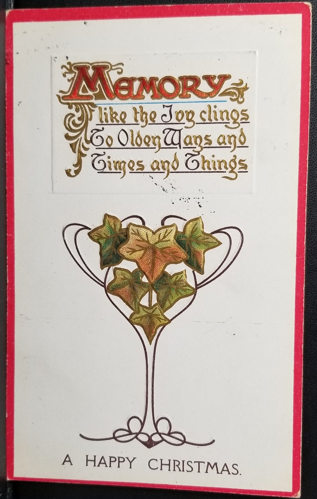 Christmas Postcard Art Nouveau Style Card Entwined Leaves Red Border ...