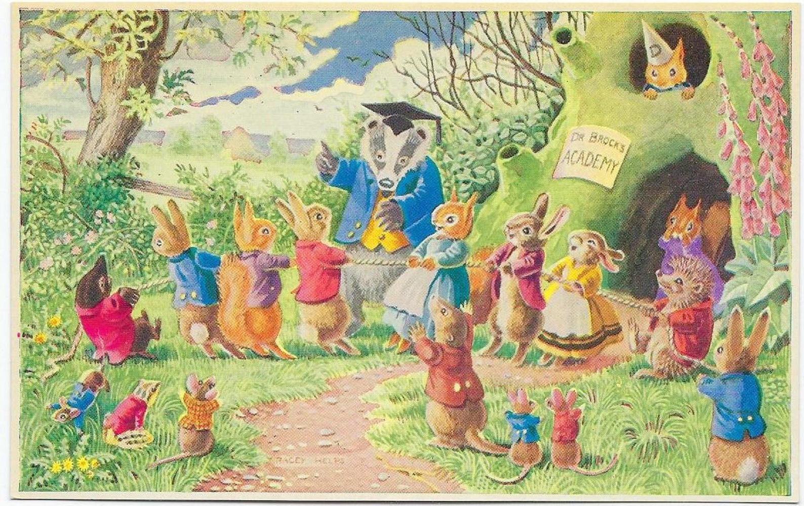 Racey Helps Artist Postcard Humanized Rabbits Anthropomorphic Forest ...