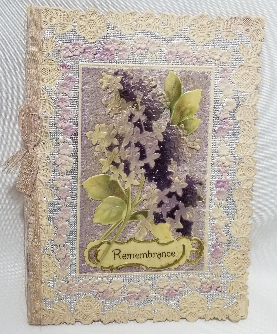 Antique Victorian Remembrance Greeting Booklet Card With Lilac Flowers ...