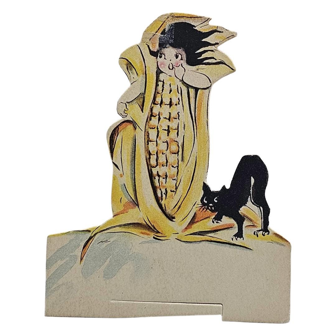 Vintage Dennison Halloween Place Card: Deco Girl in Corn, Black Cat - Etsy