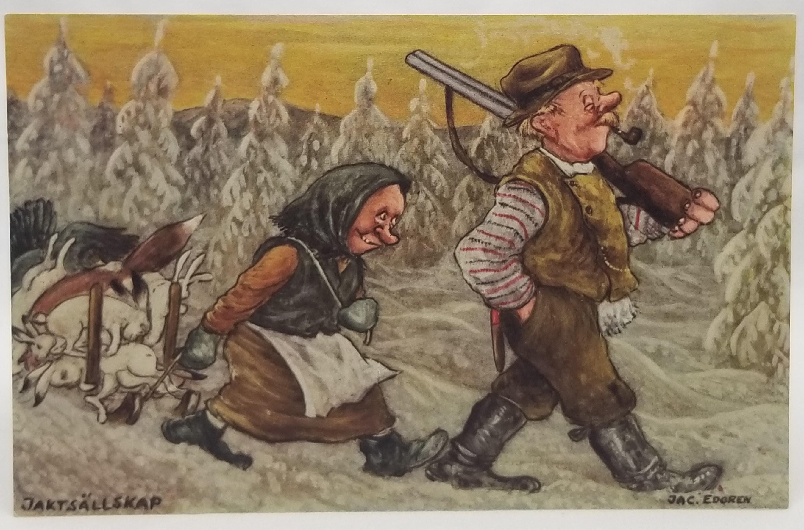Humorous Postcard Artist Signed A/S Jac Edgren Happy Hunter - Etsy