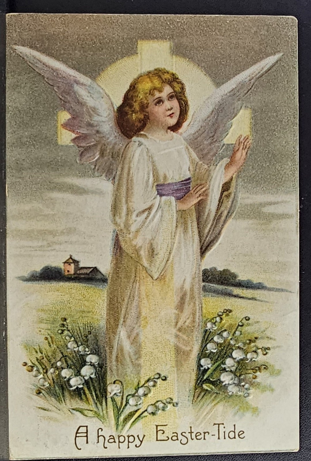 Easter Postcard Angel With Lit Cross in Field of Lilies Artist ...