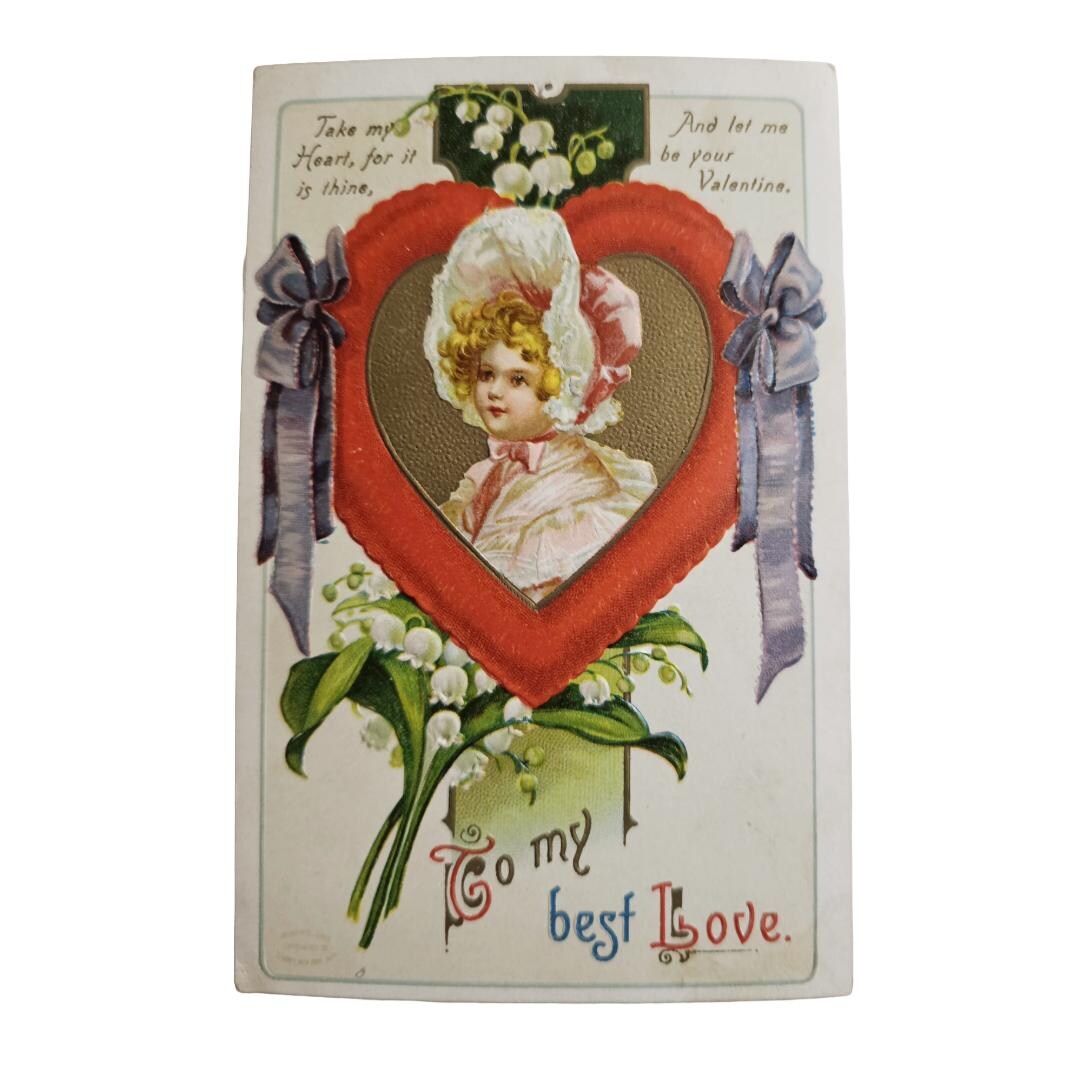 Valentine Postcard Clapsaddle Little Girl W/bonnet in Red Heart Purple ...