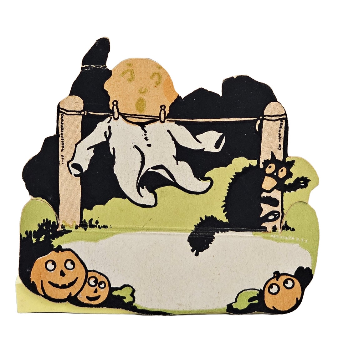 Vintage Dennison Halloween Die Cut Place Card 1920s JOL Pumpkin Ghost ...