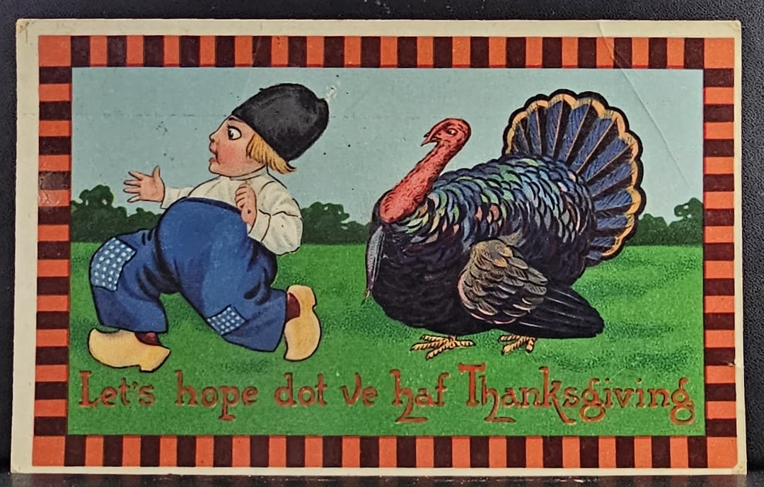 Thanksgiving Postcard Turkey Chasing Dutch Boy Gel Finish - Etsy