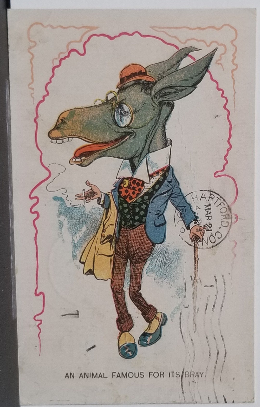 Comic Postcard Man With Donkey Head Standing in Suit Smoking - Etsy