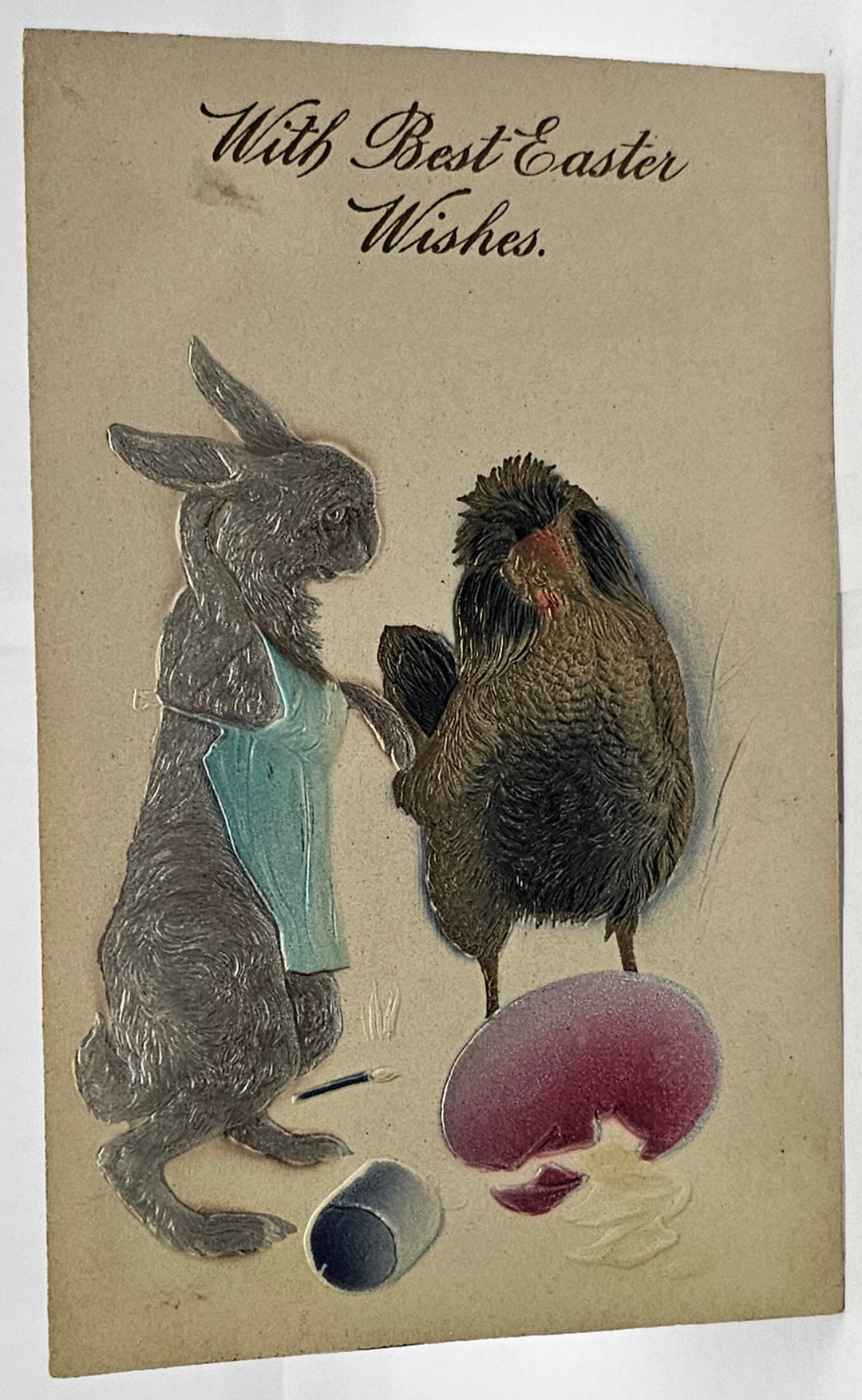 Embossed Easter Postcard: Silver Rabbit, Gold Hen, Broken Egg - Etsy