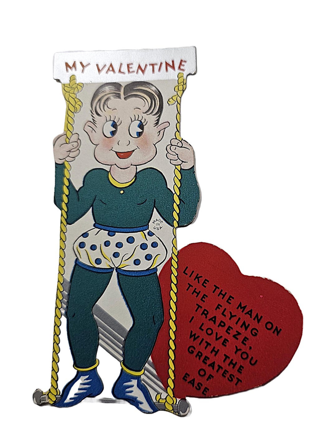 Vintage Antique Die Cut Valentine Card Flying Trapeze Man With Heart ...