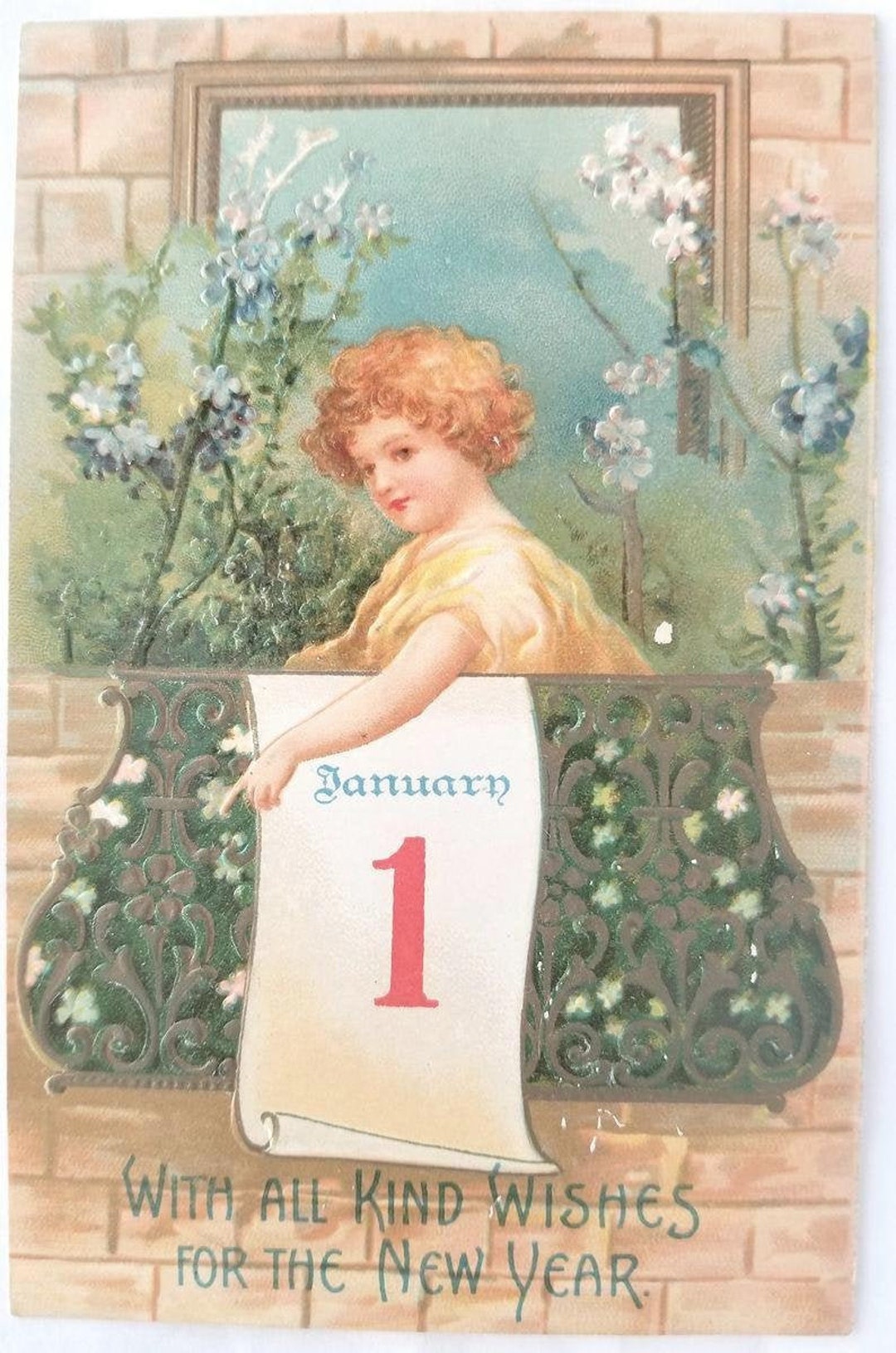 New Year's Postcard Ellen Clapsaddle Child Angel Gold Embossed ...
