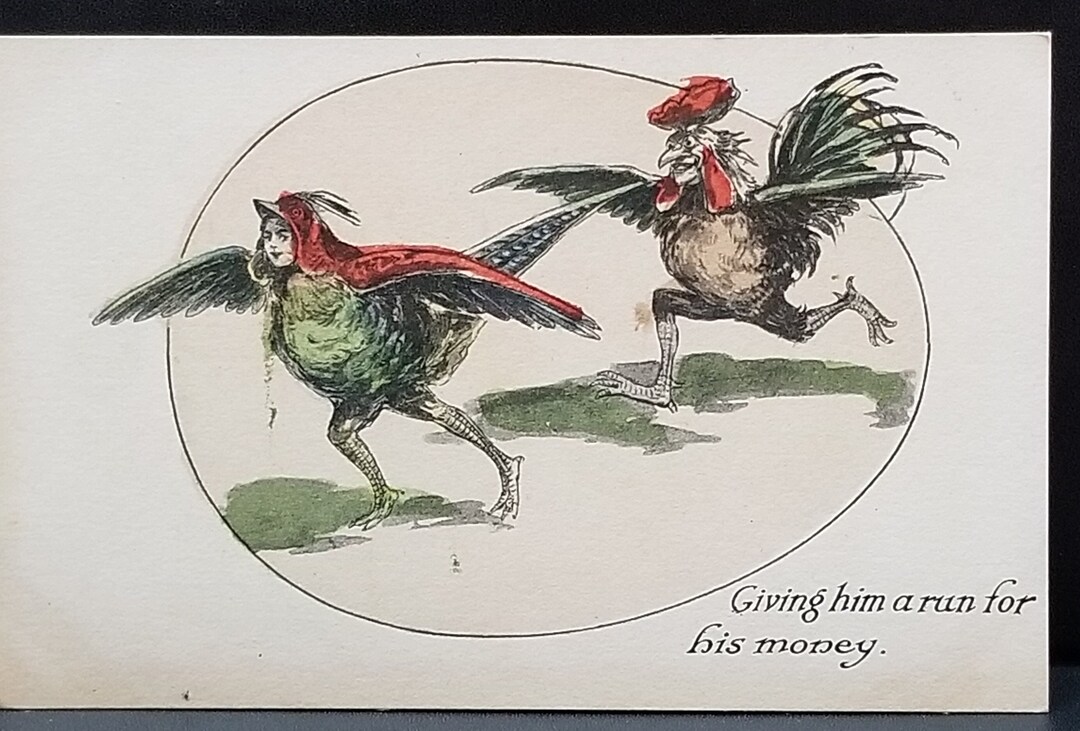 Comic Postcard: Anthropomorphic Rooster Chasing Hen - Etsy