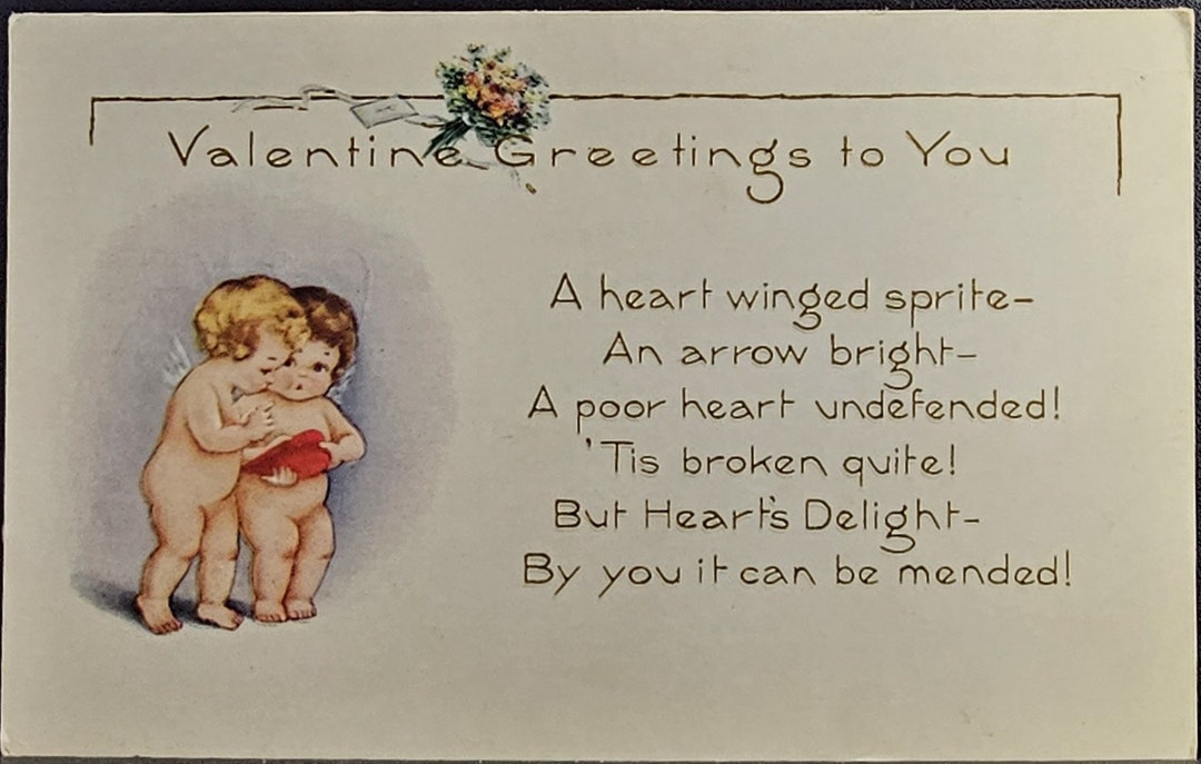Valentine Postcard Two Little Cupids With Heart and Poem Whitney ...