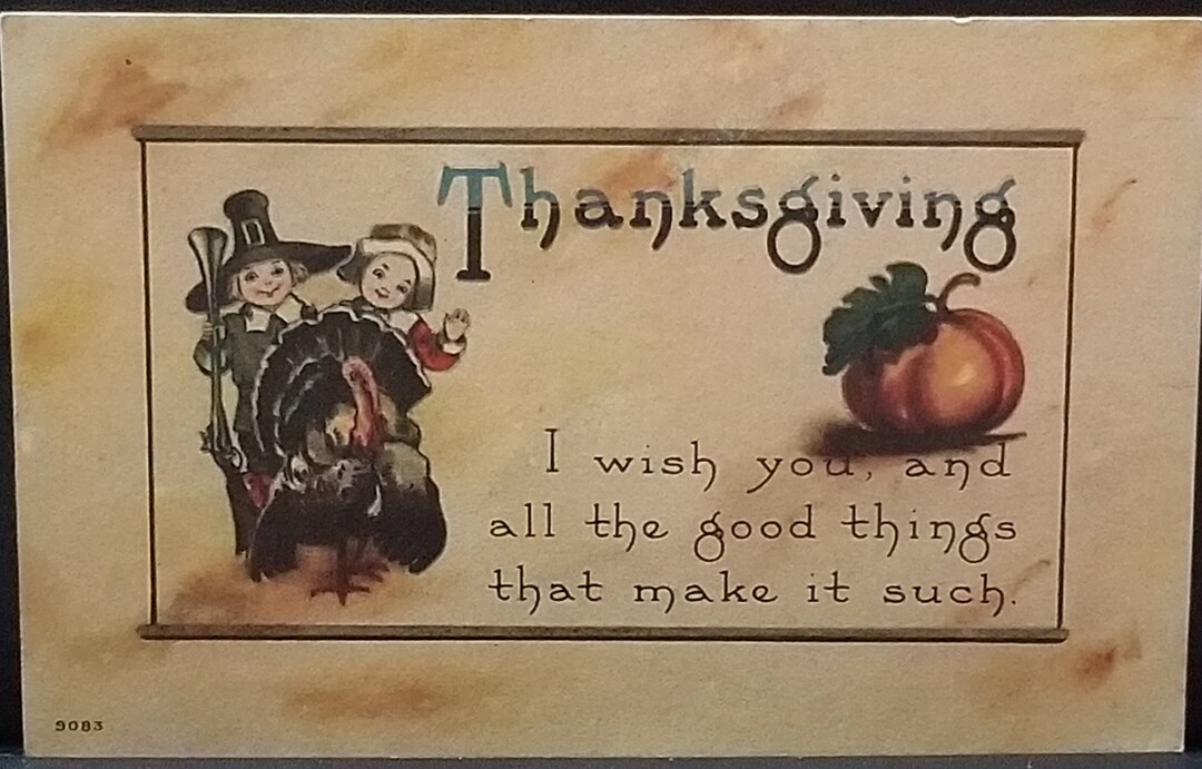 Thanksgiving Postcard Pilgrim and Maiden With Turkey Series 9083 - Etsy