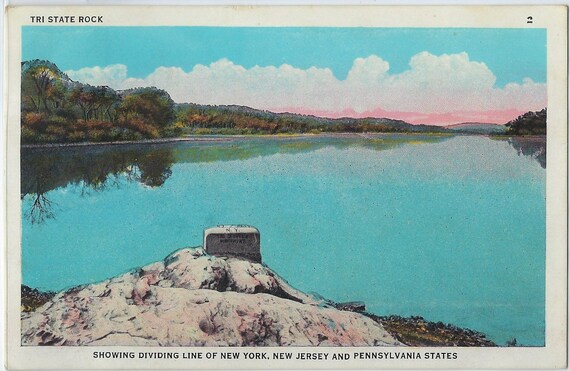Postcard Places in United States Tri State Rock Dividing PA NY - Etsy