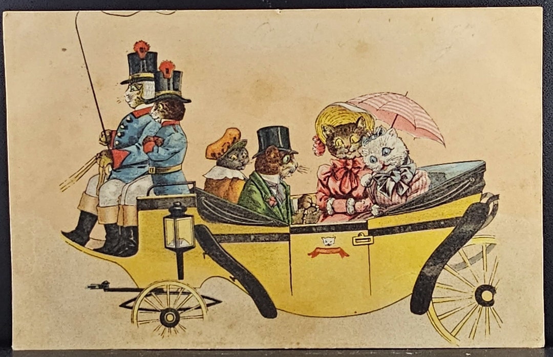 RARE Anthropomorphic Humanized Cats in a Carriage Artist George ...