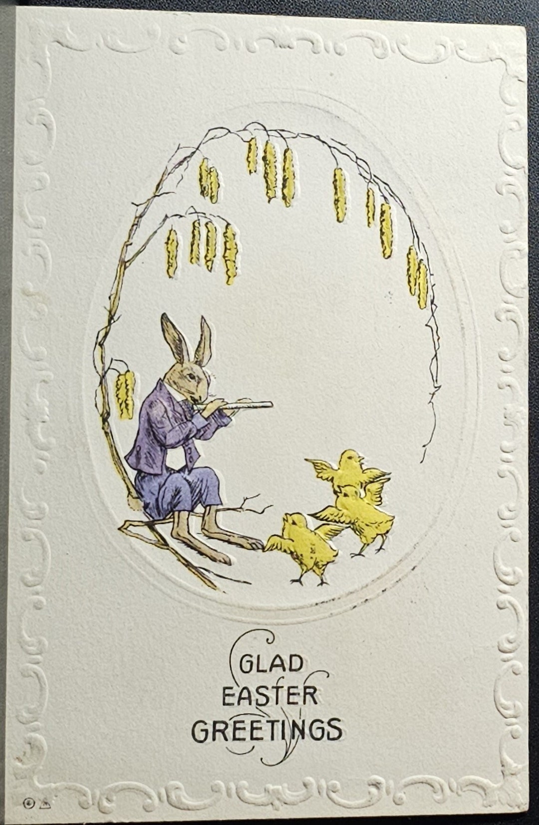 Easter Postcard Anthropomorphic Bunny Rabbit in Purple Suit Playing ...