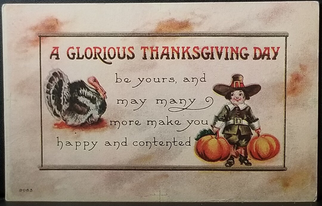Thanksgiving Postcard Pilgrim With Turkey Series 9083 - Etsy