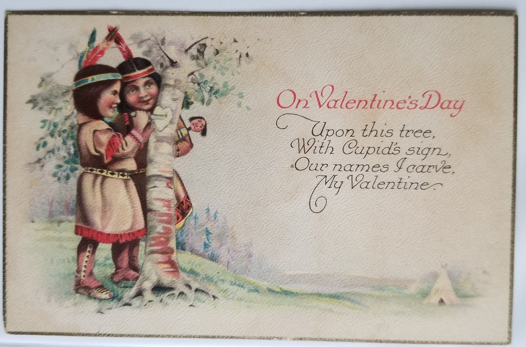 Valentine Postcard Native American Indian Children Carving - Etsy