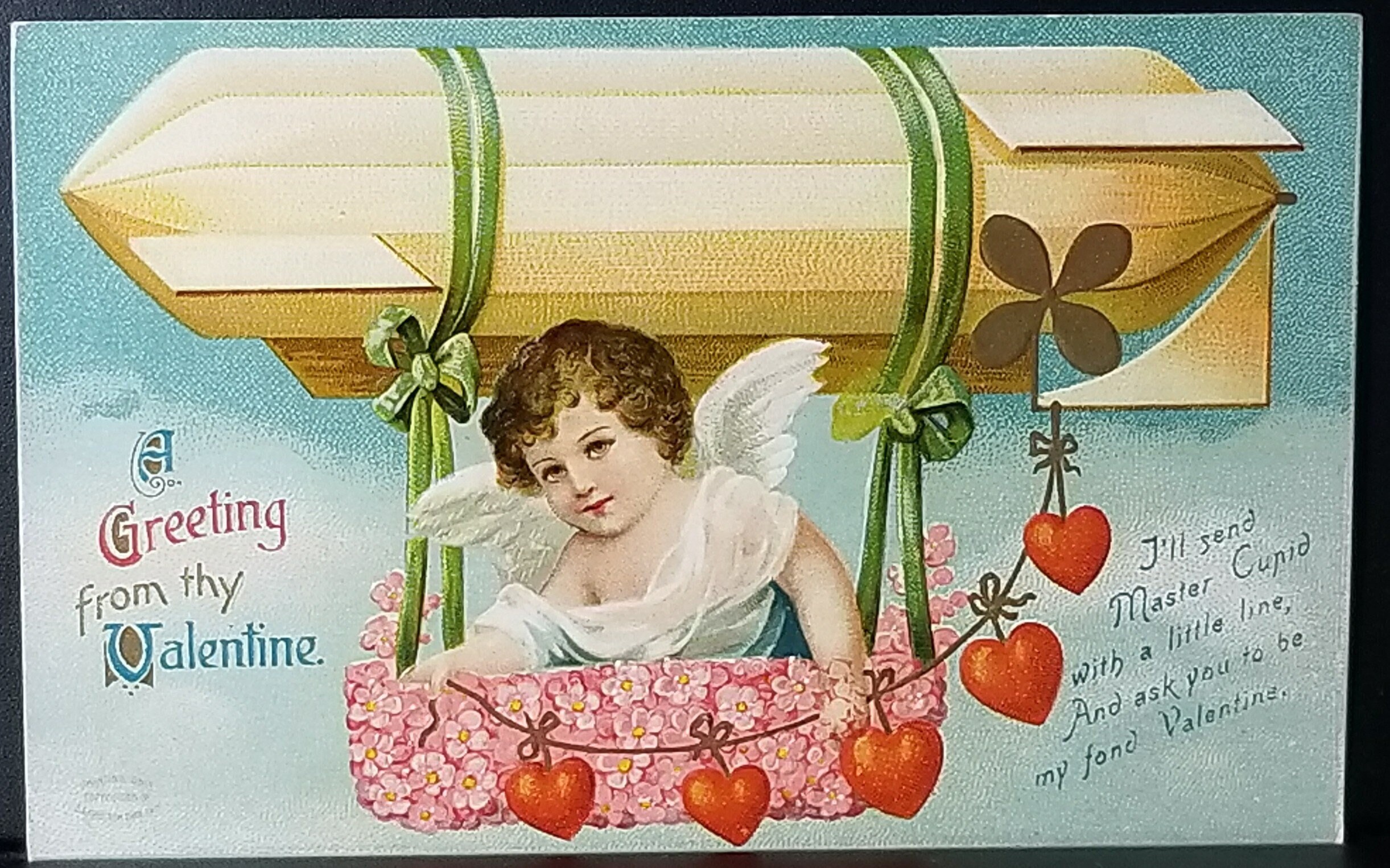Valentine Postcard Little Girl in Zeppelin Dirigible Airplane Flower ...