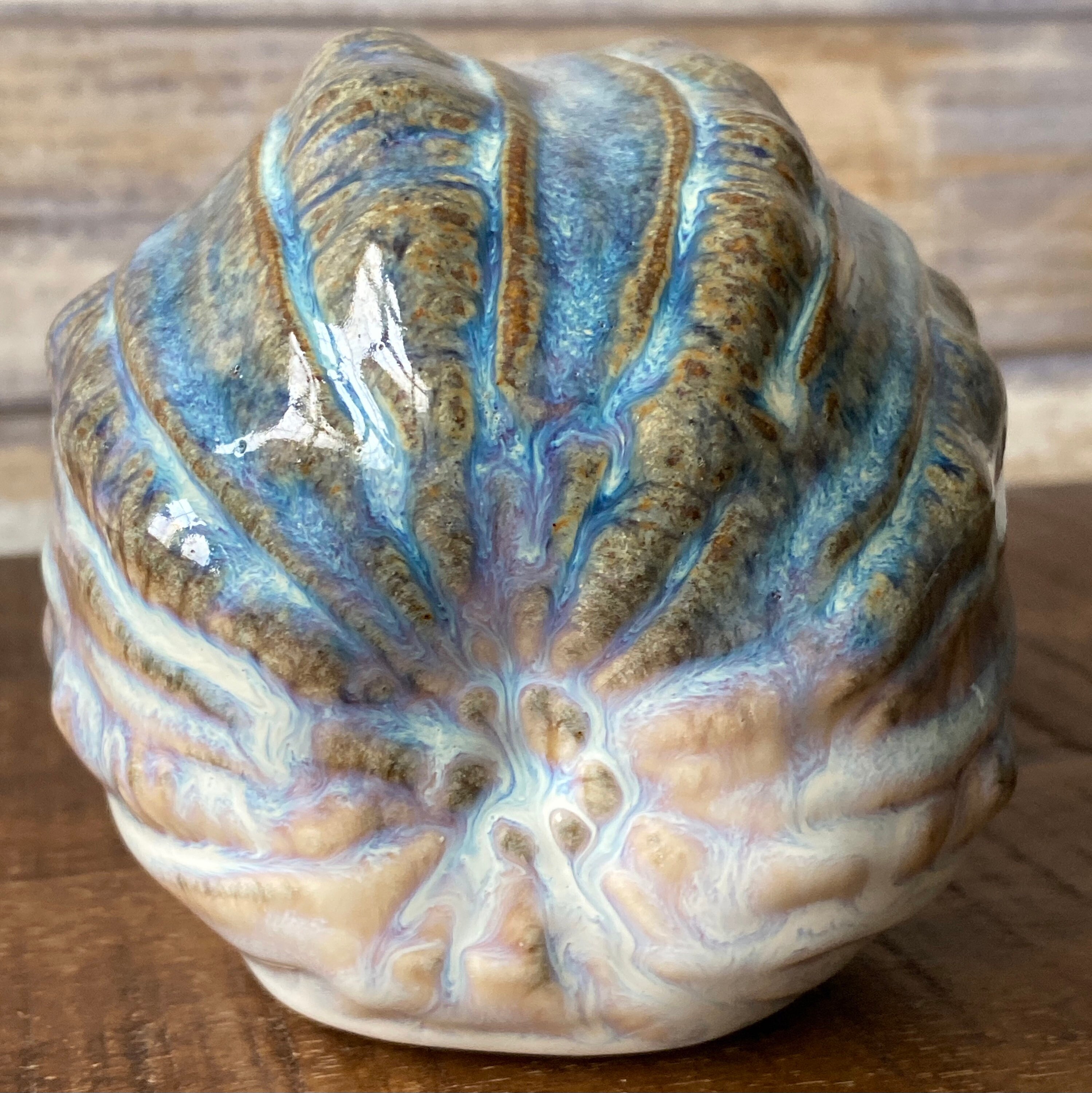 Vintage Blue Glazed Ceramic Pumpkin Gourd Art Sculpture Studio Pottery ...