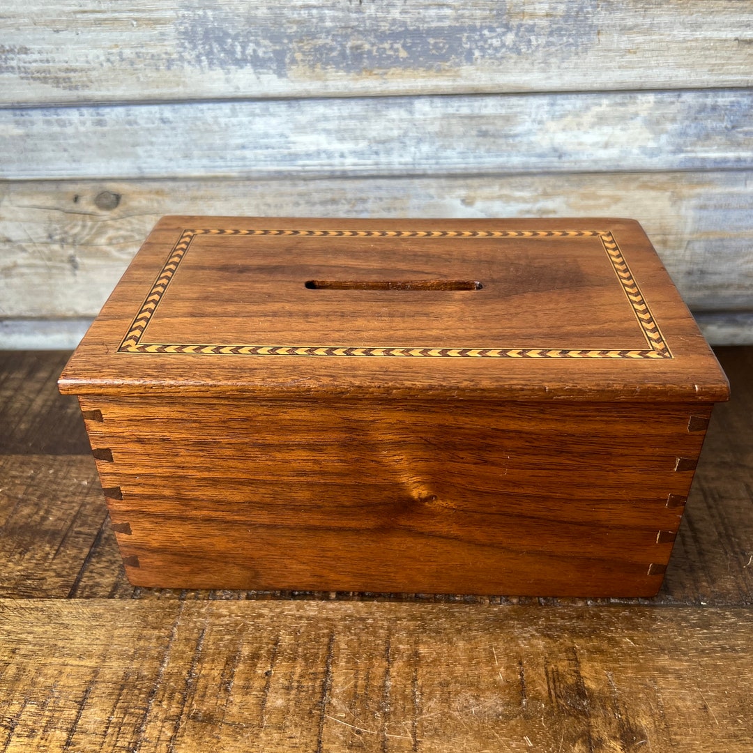 Antique Victorian Large Wooden Parquetry Money Box Decorated With ...