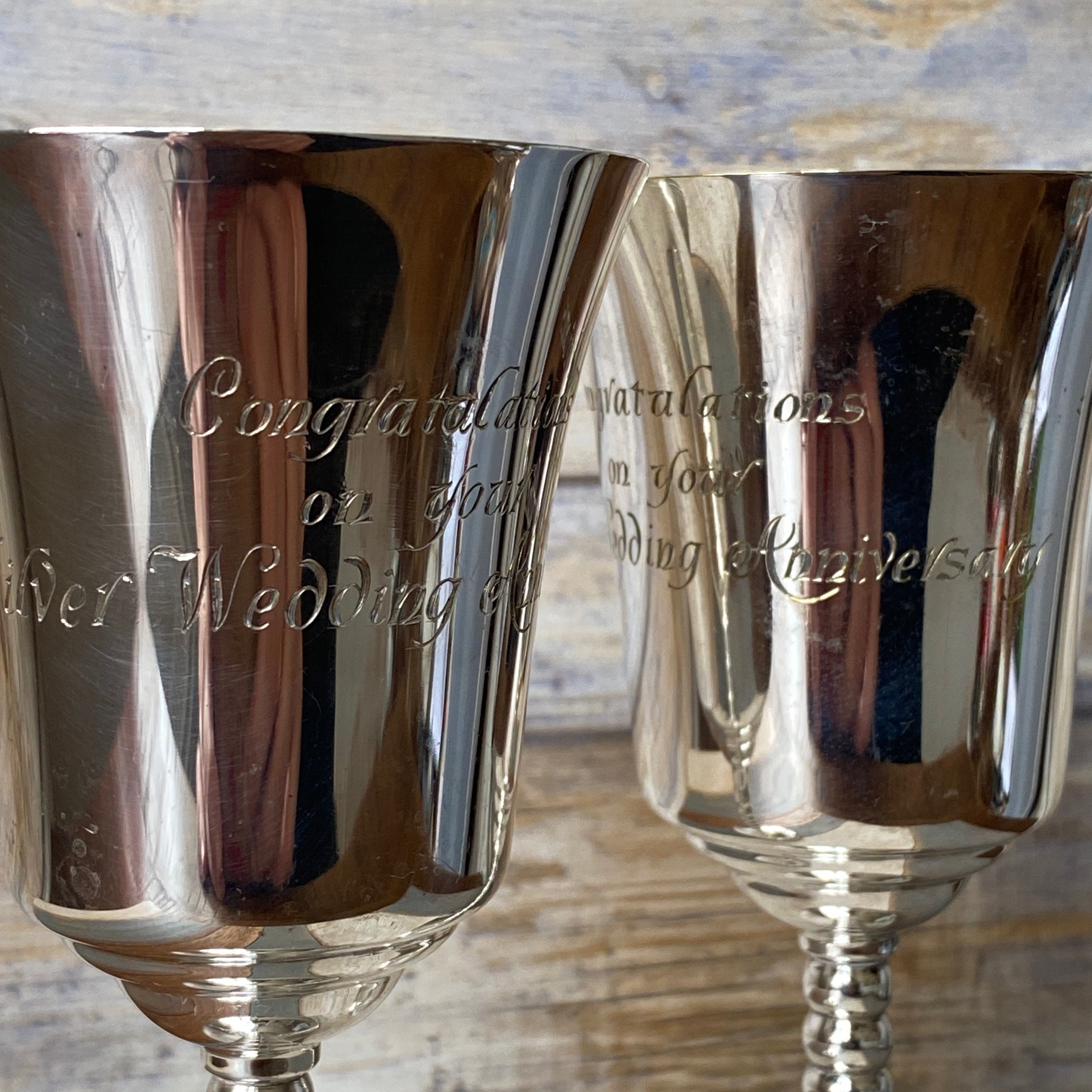 Vintage Silver Plated Wine Goblets: Engraved Anniversary Pair - Etsy