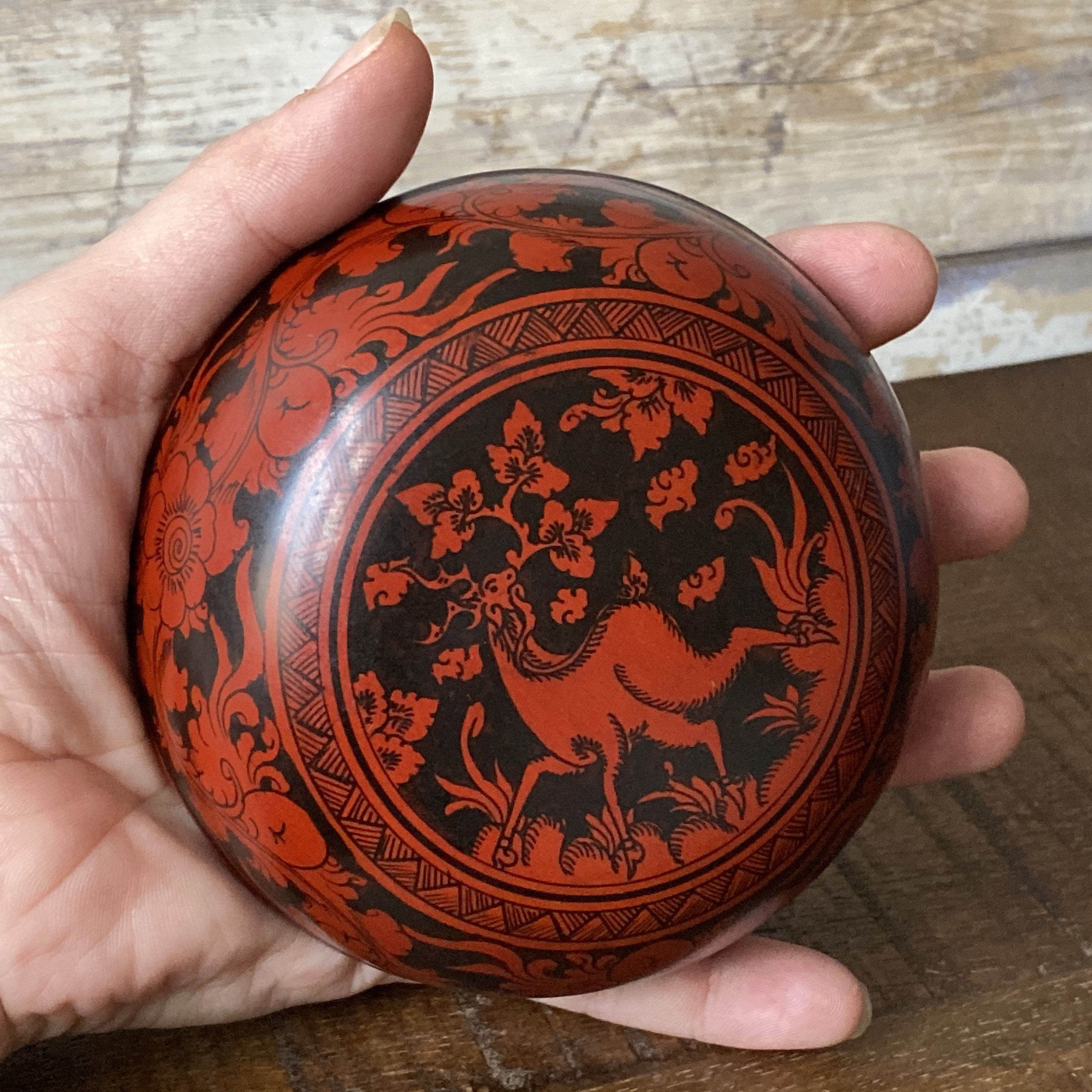 Vintage Hand Painted Japanese Lacquer Round Box Red Black Deer | Etsy