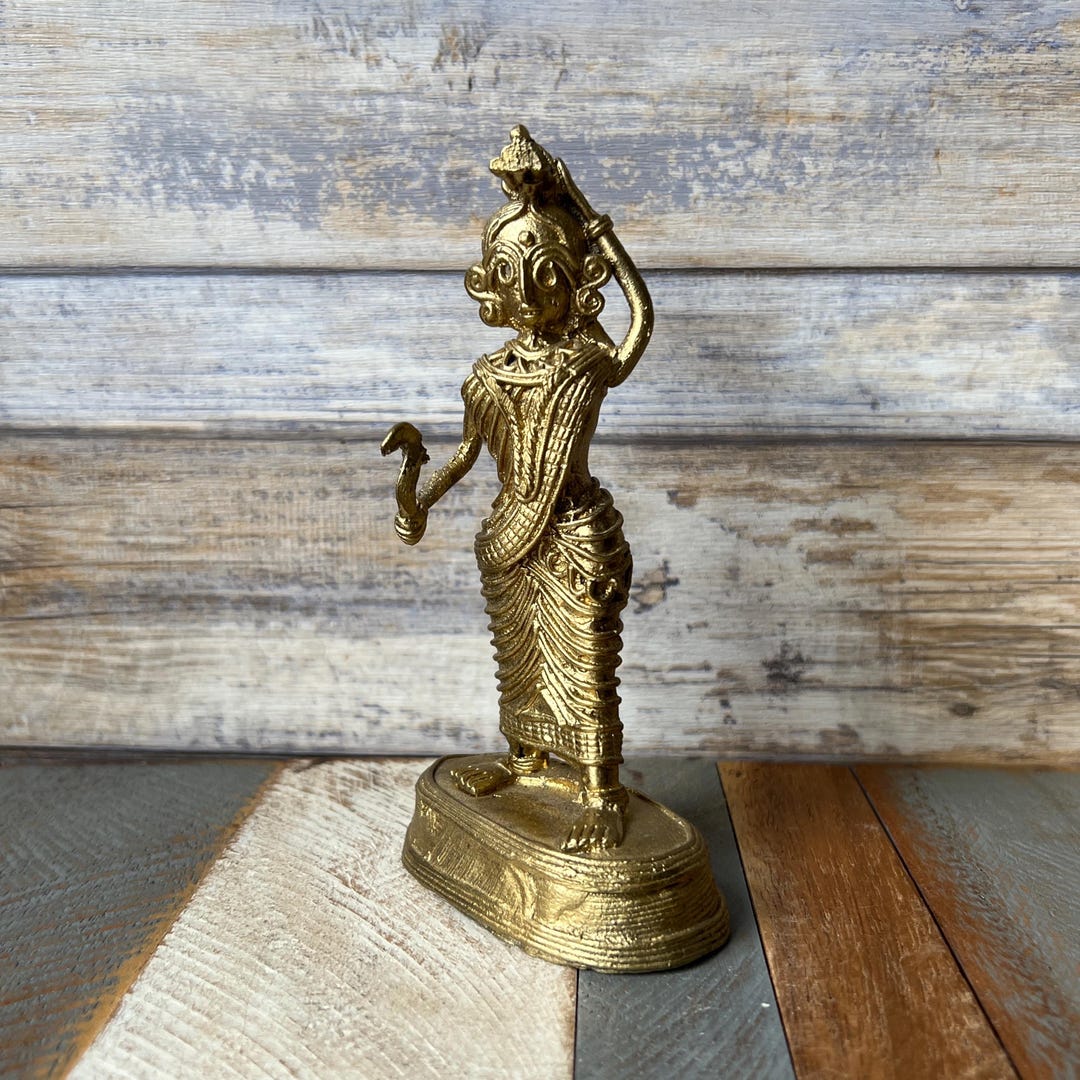 Vintage South Asian Gold Toned Metal Figurine Female Gathering Wood ...