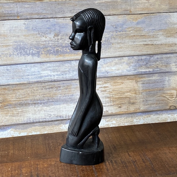 Vintage African Wooden Kneeling Girl Sculpture Statue Ebony | Etsy