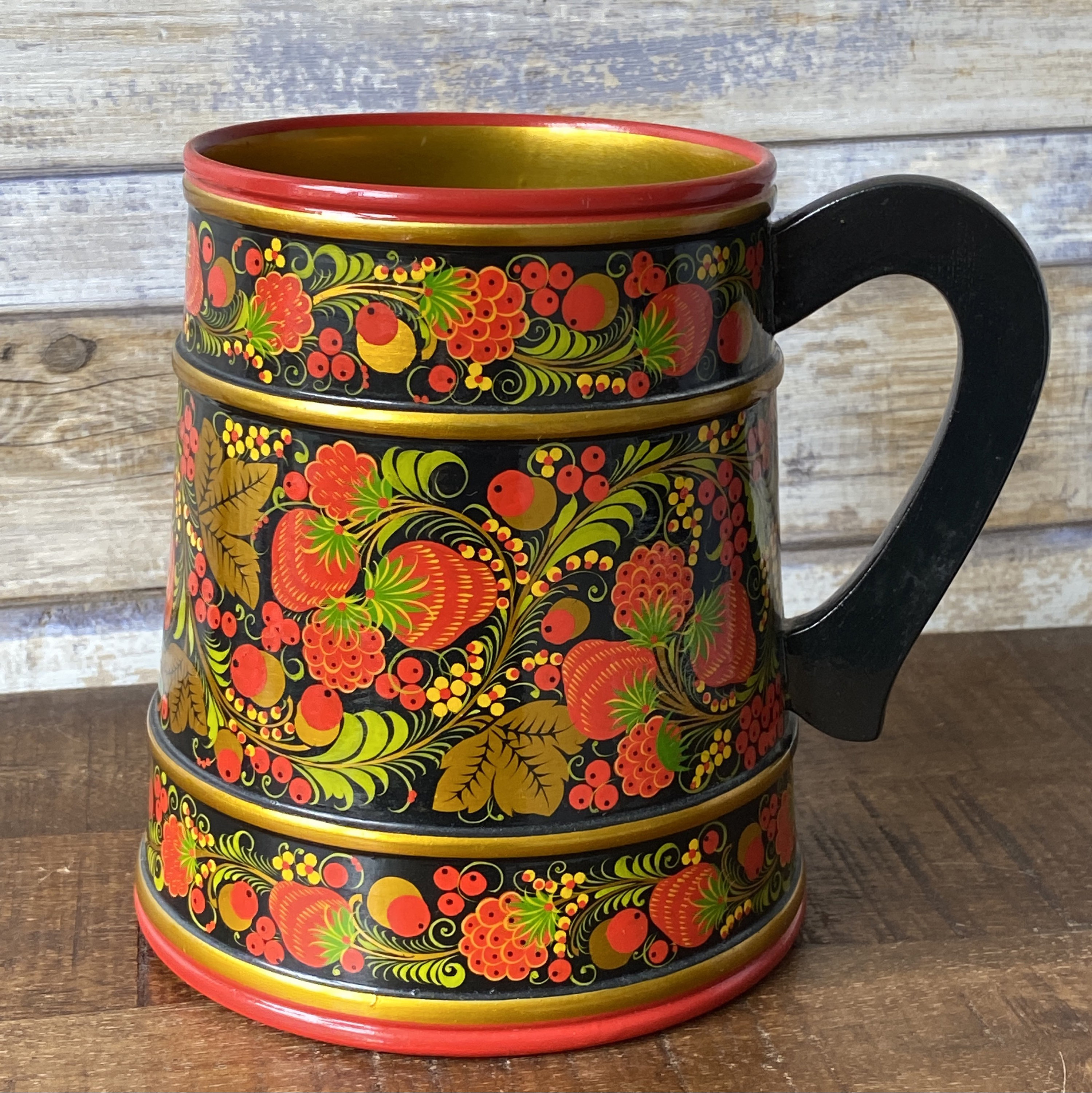 Vintage Russian Oversized Lacquered and Hand Painted Mug Excellent ...