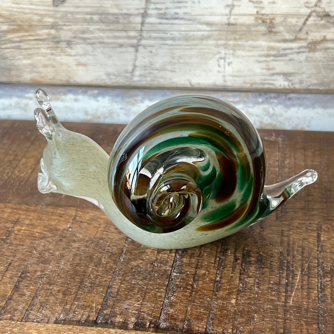 Vintage Langham England Green and Brown Glass Snail Sculpture ...