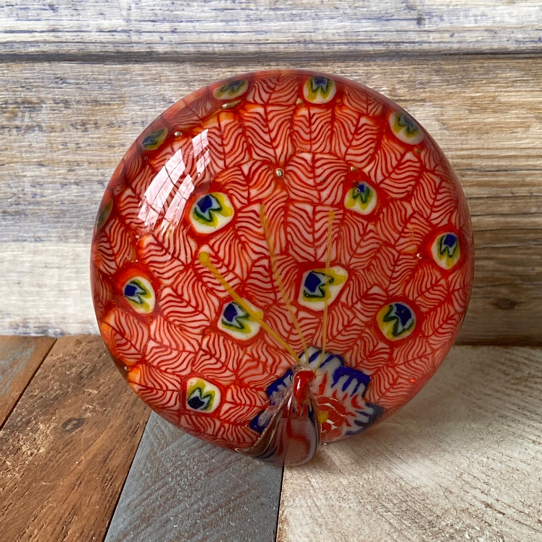 Vintage Art Glass Red Peacock Upright or Flat Paperweight - Etsy